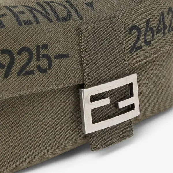 Fendi Baguette® 26424 Khaki Green Canvas Bag With Stencil Print